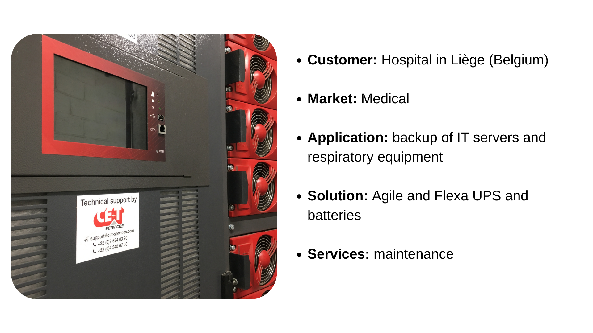 Backup power for a hospital in Belgium - CE+T Services